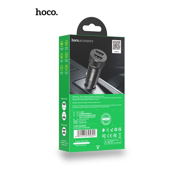 Hoco Z49 Dual USB-A Car Charger With Lightning Cable - Black ...