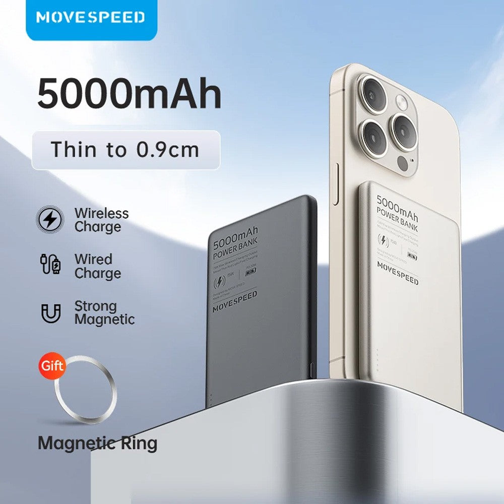MOVE SPEED S5 Ultra-thin Titanium Magnetic Power Bank 5000mAh PD20W (Y ...